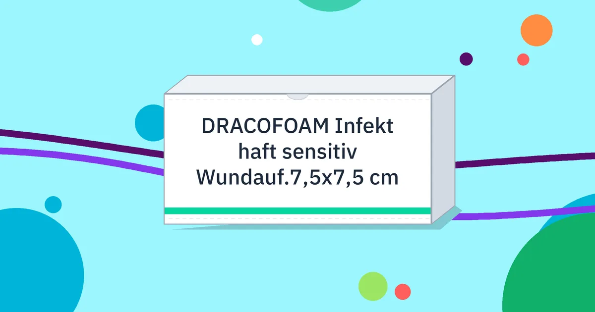 Symbolbild: Packung mit der Aufschrift DRACOFOAM Infekt haft sensitiv Wundauf.7,5x7,5 cm (PZN 15623296) – Verfügbarkeit und Bezug in Apotheken in Frankfurt am Main