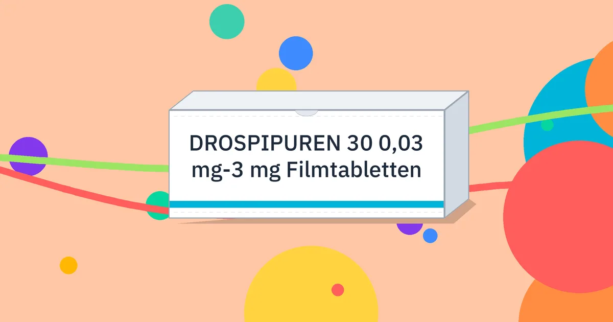 Symbolbild: Packung mit der Aufschrift DROSPIPUREN 30 0,03 mg-3 mg Filmtabletten (PZN 12202625) – Verfügbarkeit und Bezug in Apotheken in Frankfurt am Main