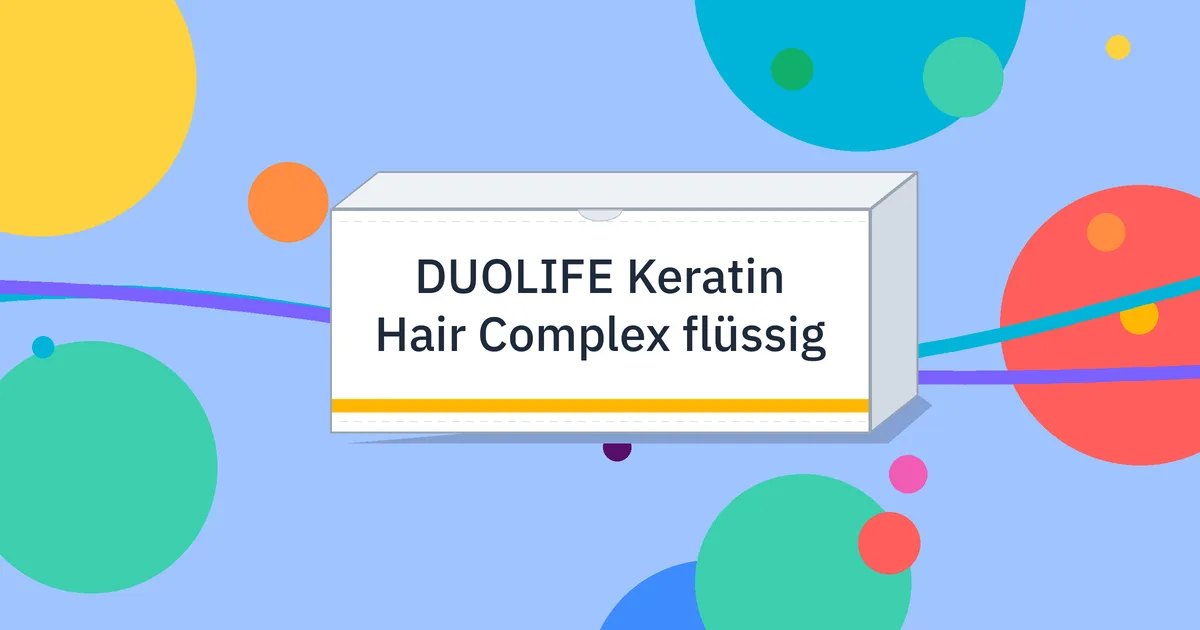 Symbolbild: Packung mit der Aufschrift DUOLIFE Keratin Hair Complex flüssig (PZN 16613420) – Verfügbarkeit und Bezug in Apotheken in Frankfurt am Main