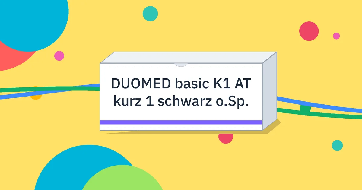 Symbolbild: Packung mit der Aufschrift DUOMED basic K1 AT kurz 1 schwarz o.Sp. (PZN 20903000) – Verfügbarkeit und Bezug in Apotheken in Frankfurt am Main