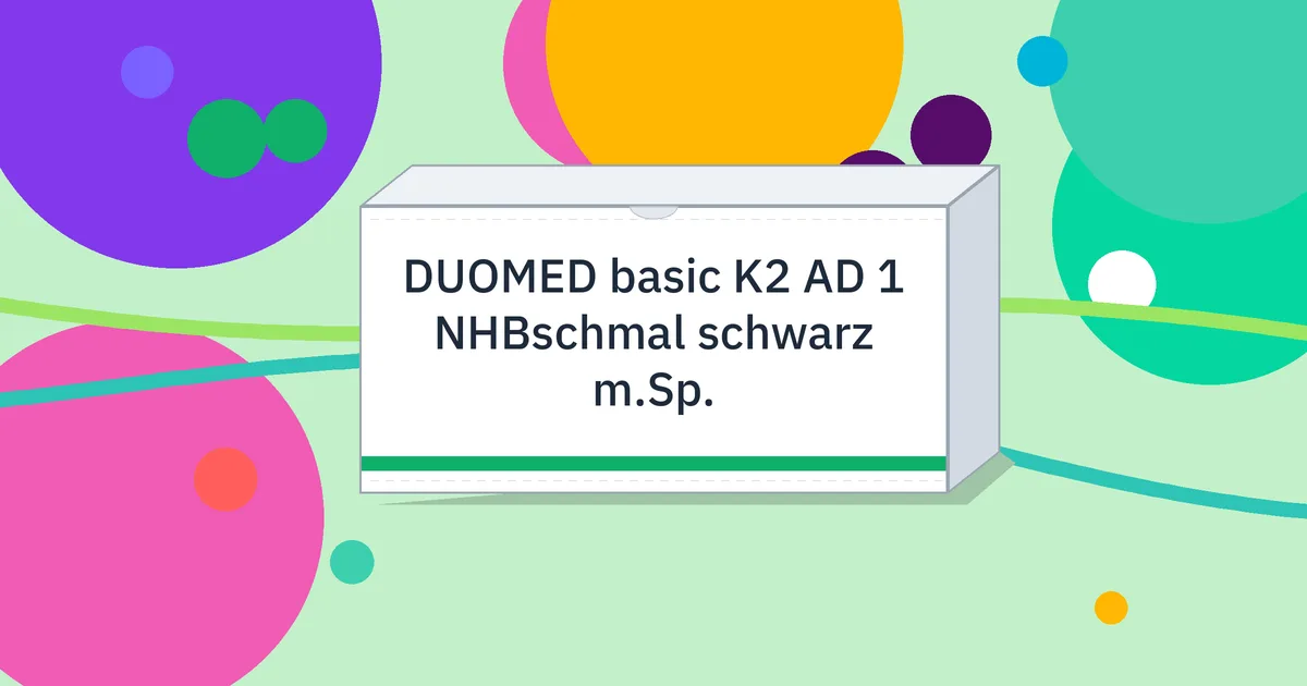 Symbolbild: Packung mit der Aufschrift DUOMED basic K2 AD 1 NHBschmal schwarz m.Sp. (PZN 20907185) – Verfügbarkeit und Bezug in Apotheken in Frankfurt am Main
