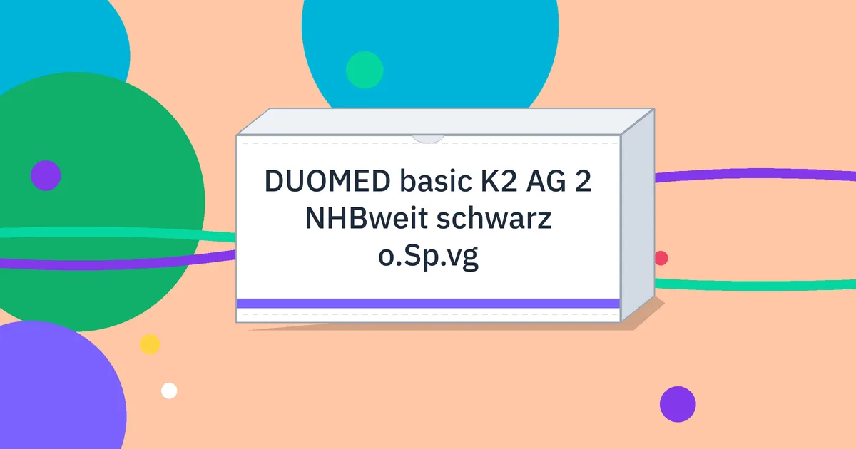 Symbolbild: Packung mit der Aufschrift DUOMED basic K2 AG 2 NHBweit schwarz o.Sp.vg (PZN 20909149) – Verfügbarkeit und Bezug in Apotheken in Frankfurt am Main