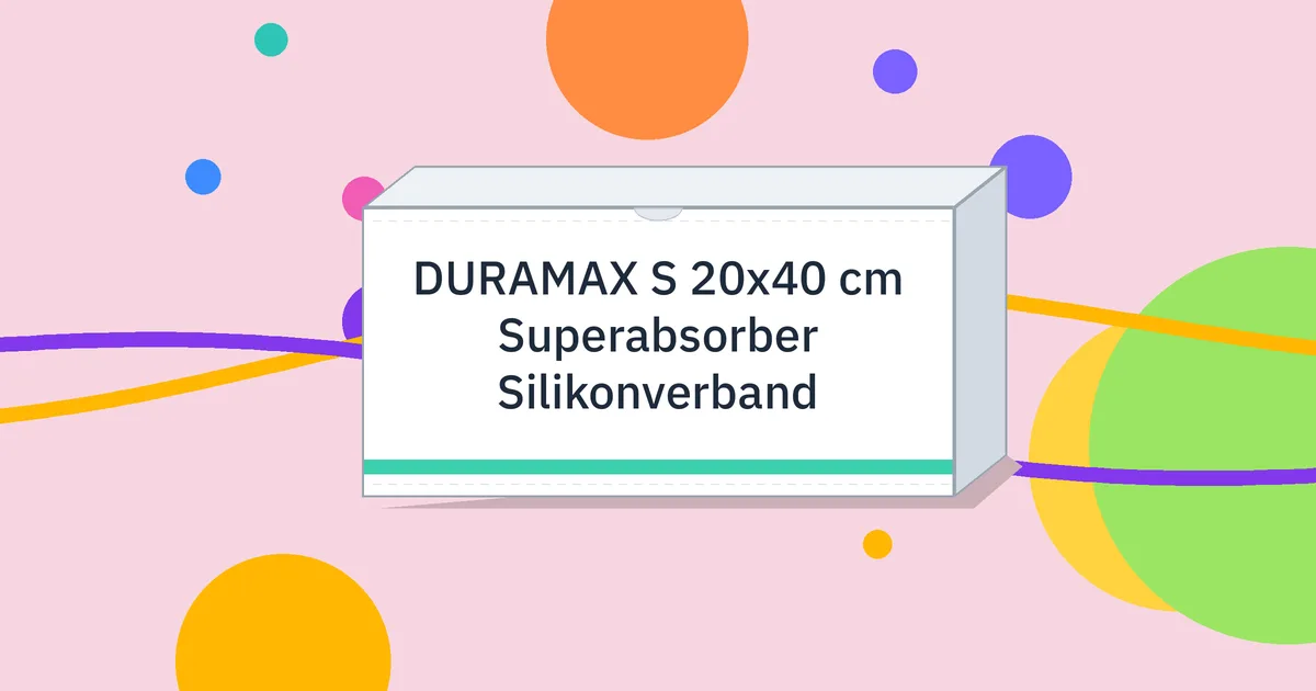 Symbolbild: Packung mit der Aufschrift DURAMAX S 20x40 cm Superabsorber Silikonverband (PZN 20322071) – Verfügbarkeit und Bezug in Apotheken in Frankfurt am Main