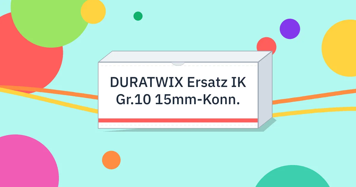Symbolbild: Packung mit der Aufschrift DURATWIX Ersatz IK Gr.10 15mm-Konn. (PZN 06976630) – Verfügbarkeit und Bezug in Apotheken in Frankfurt am Main