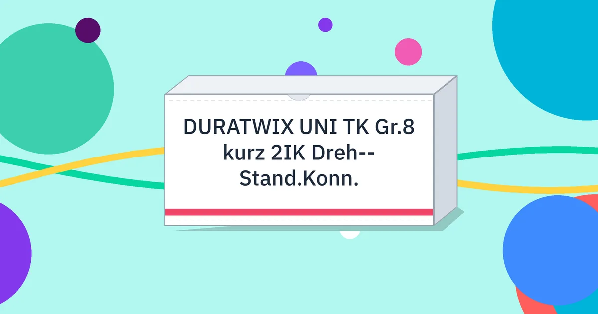 Symbolbild: Packung mit der Aufschrift DURATWIX UNI TK Gr.8 kurz 2IK Dreh--Stand.Konn. (PZN 06968990) – Verfügbarkeit und Bezug in Apotheken in Frankfurt am Main