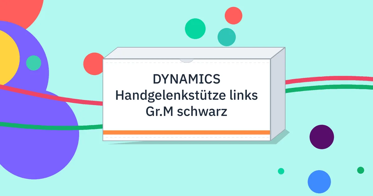 Symbolbild: Packung mit der Aufschrift DYNAMICS Handgelenkstütze links Gr.M schwarz (PZN 10633433) – Verfügbarkeit und Bezug in Apotheken in Frankfurt am Main