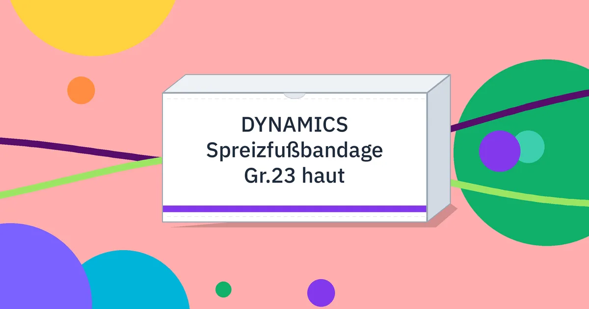 Symbolbild: Packung mit der Aufschrift DYNAMICS Spreizfußbandage Gr.23 haut (PZN 10635610) – Verfügbarkeit und Bezug in Apotheken in Frankfurt am Main