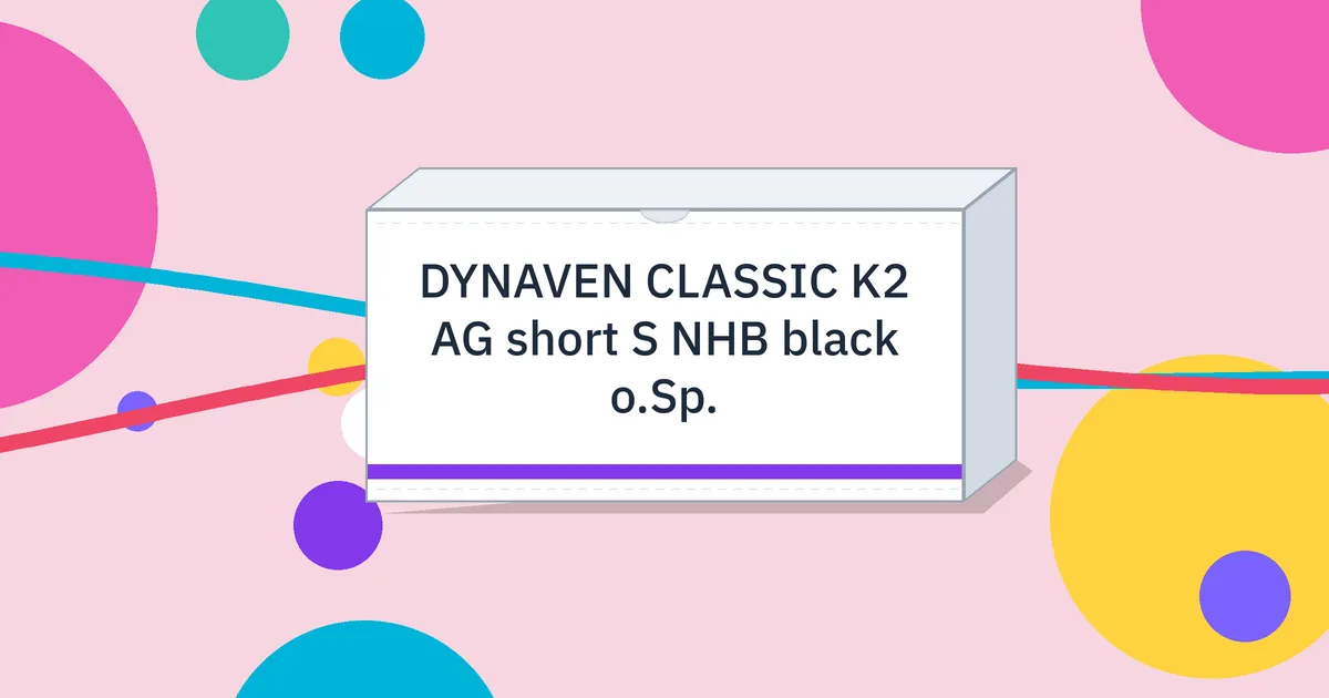 Symbolbild: Packung mit der Aufschrift DYNAVEN CLASSIC K2 AG short S NHB black o.Sp. (PZN 18418237) – Verfügbarkeit und Bezug in Apotheken in Frankfurt am Main