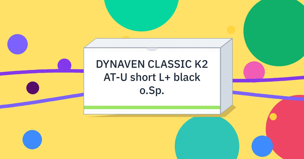 Symbolbild: Packung mit der Aufschrift DYNAVEN CLASSIC K2 AT-U short L+ black o.Sp. (PZN 18419544) – Verfügbarkeit und Bezug in Apotheken in Frankfurt am Main