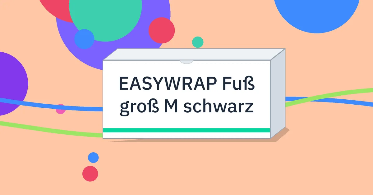 Symbolbild: Packung mit der Aufschrift EASYWRAP Fuß groß M schwarz (PZN 18748526) – Verfügbarkeit und Bezug in Apotheken in Frankfurt am Main