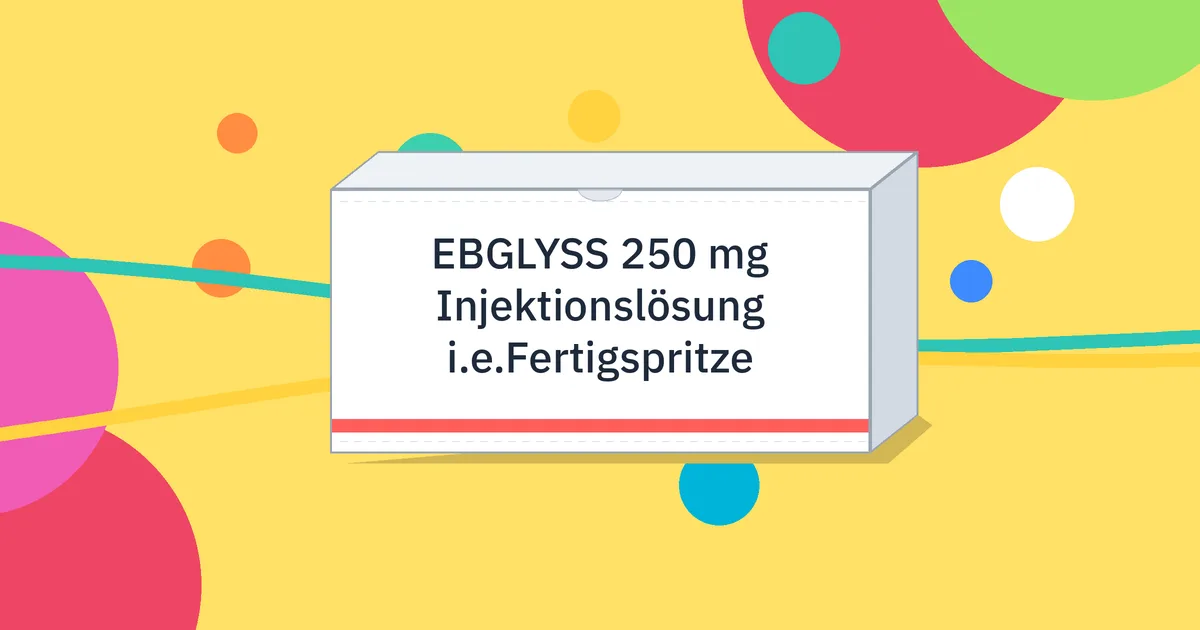 Symbolbild: Packung mit der Aufschrift EBGLYSS 250 mg Injektionslösung i.e.Fertigspritze (PZN 19927001) – Verfügbarkeit und Bezug in Apotheken in Frankfurt am Main