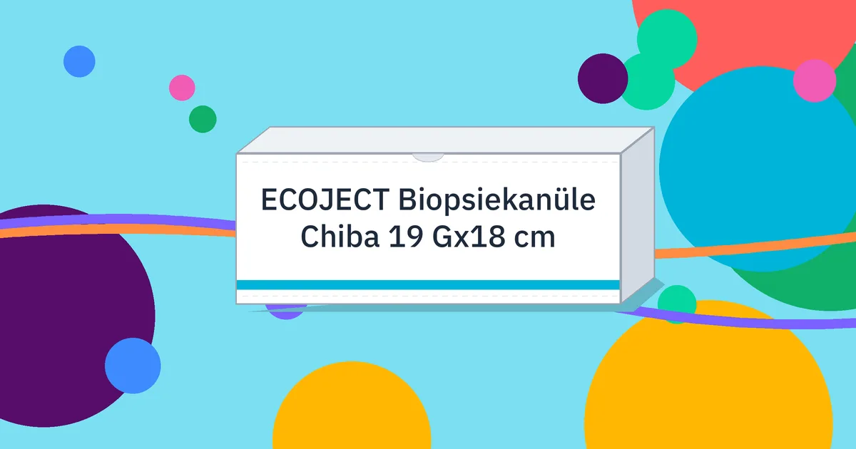 Symbolbild: Packung mit der Aufschrift ECOJECT Biopsiekanüle Chiba 19 Gx18 cm (PZN 06125139) – Verfügbarkeit und Bezug in Apotheken in Frankfurt am Main
