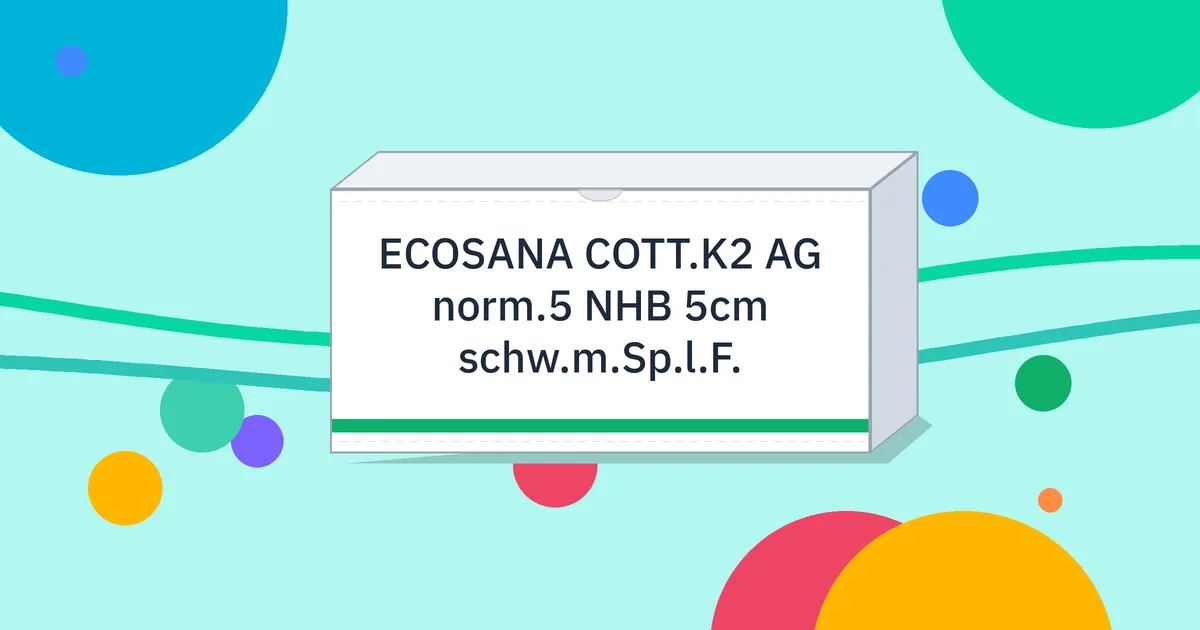 Symbolbild: Packung mit der Aufschrift ECOSANA COTT.K2 AG norm.5 NHB 5cm schw.m.Sp.l.F. (PZN 16950181) – Verfügbarkeit und Bezug in Apotheken in Frankfurt am Main