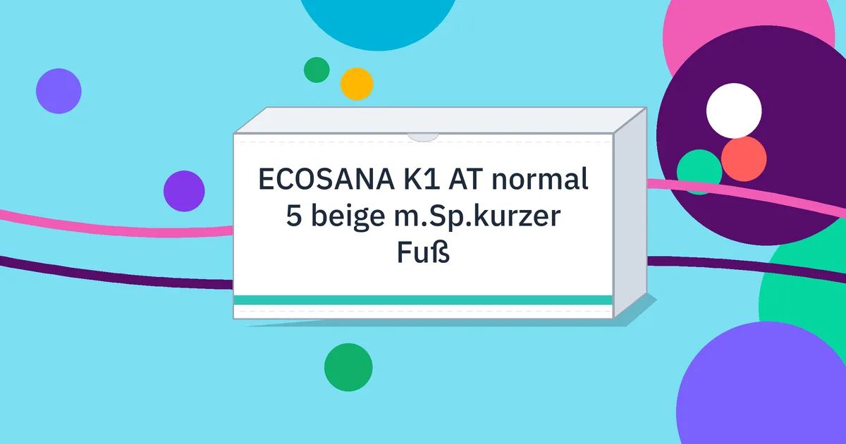 Symbolbild: Packung mit der Aufschrift ECOSANA K1 AT normal 5 beige m.Sp.kurzer Fuß (PZN 04731982) – Verfügbarkeit und Bezug in Apotheken in Frankfurt am Main