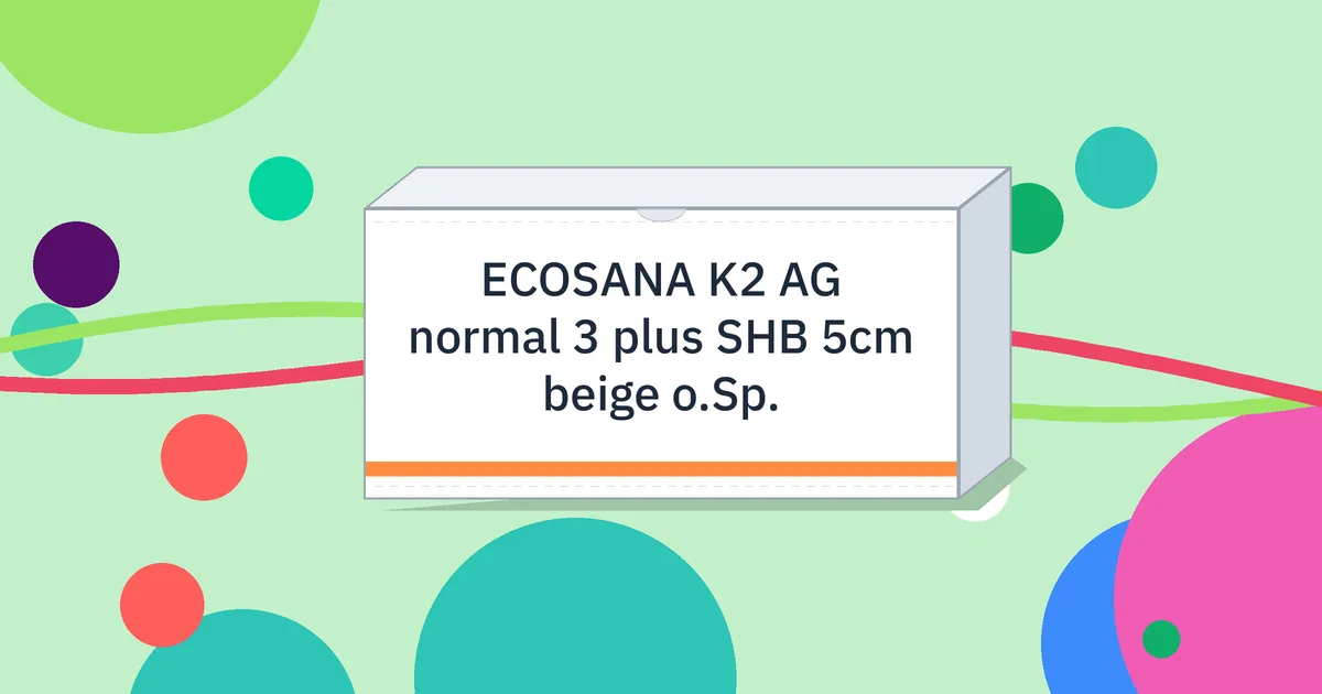 Symbolbild: Packung mit der Aufschrift ECOSANA K2 AG normal 3 plus SHB 5cm beige o.Sp. (PZN 01417653) – Verfügbarkeit und Bezug in Apotheken in Frankfurt am Main
