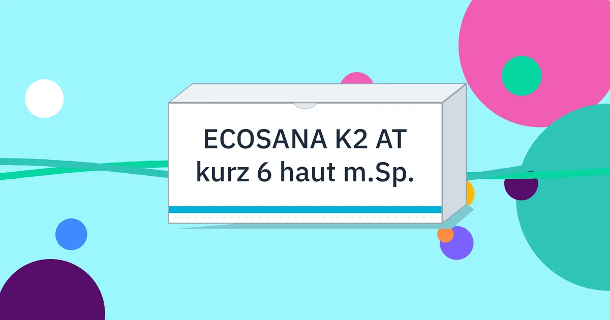 Symbolbild: Packung mit der Aufschrift ECOSANA K2 AT kurz 6 haut m.Sp. (PZN 01566123) – Verfügbarkeit und Bezug in Apotheken in Frankfurt am Main