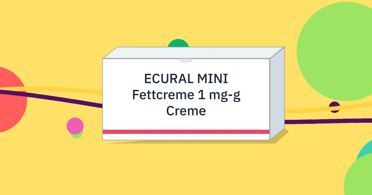 Symbolbild: Packung mit der Aufschrift ECURAL MINI Fettcreme 1 mg-g Creme (PZN 09942620) – Verfügbarkeit und Bezug in Apotheken in Frankfurt am Main