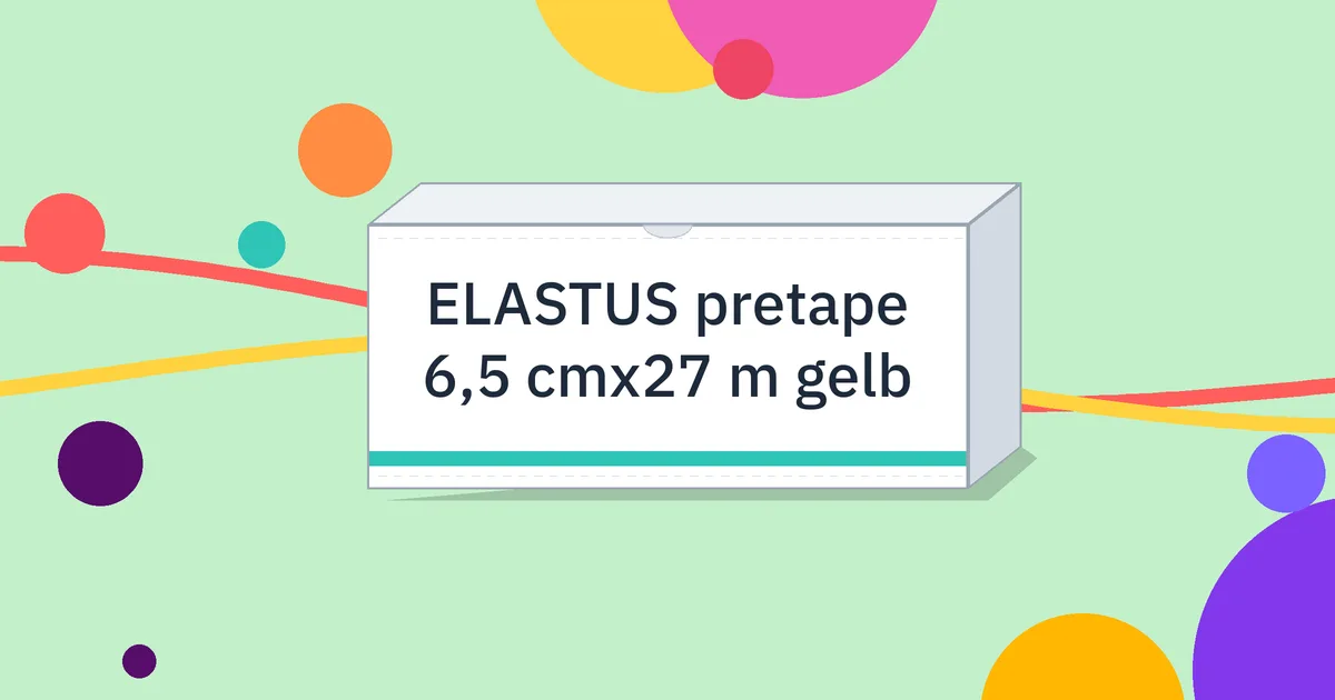 Symbolbild: Packung mit der Aufschrift ELASTUS pretape 6,5 cmx27 m gelb (PZN 16678537) – Verfügbarkeit und Bezug in Apotheken in Frankfurt am Main