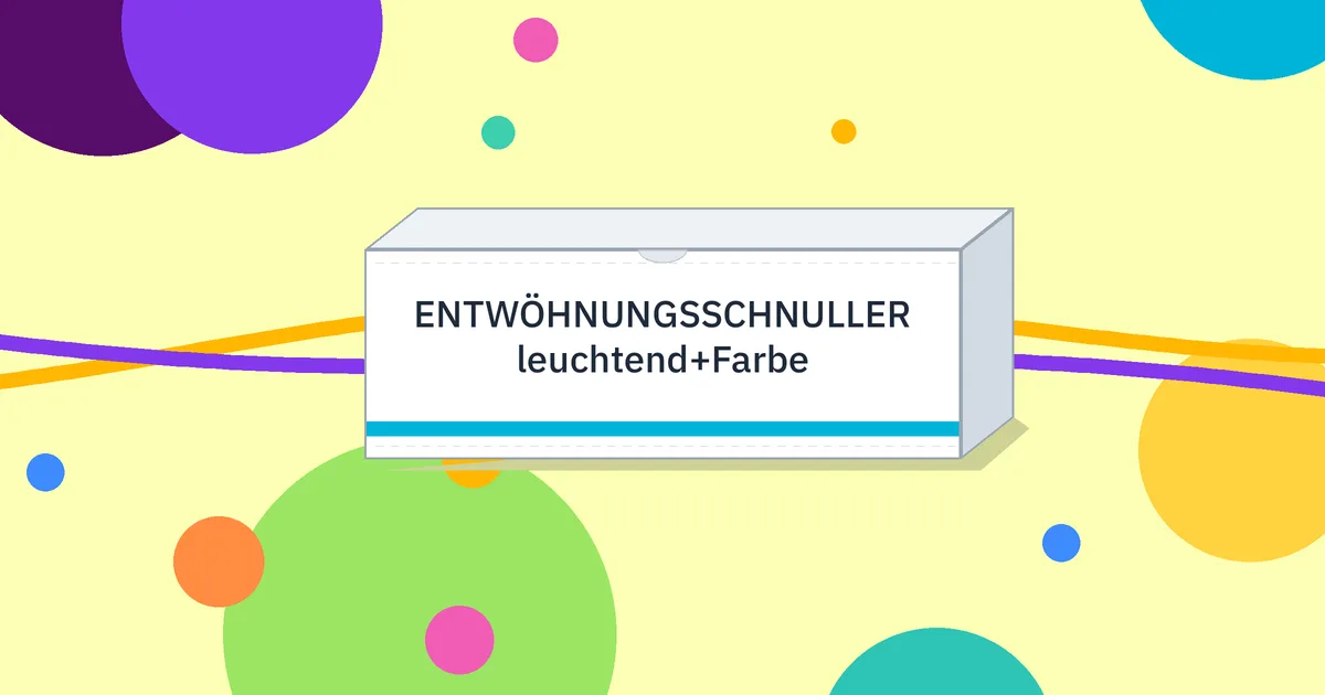 Symbolbild: Packung mit der Aufschrift ENTWÖHNUNGSSCHNULLER leuchtend+Farbe (PZN 20354792) – Verfügbarkeit und Bezug in Apotheken in Frankfurt am Main