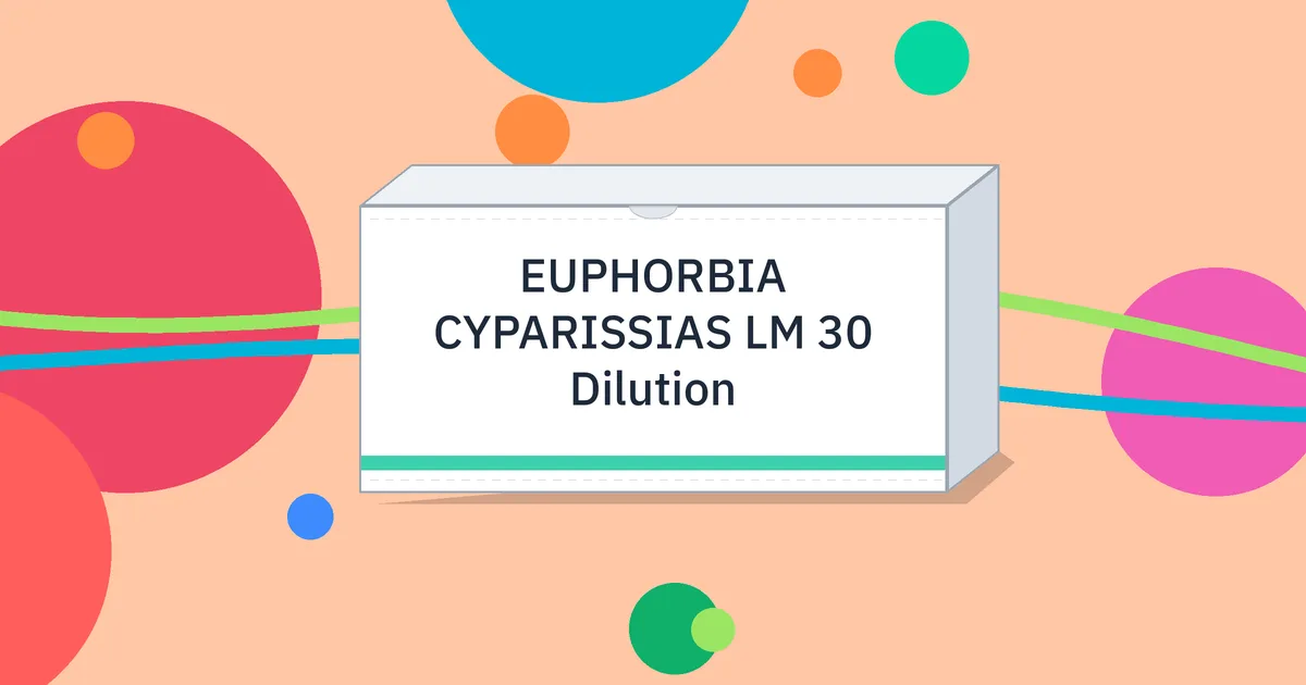 Symbolbild: Packung mit der Aufschrift EUPHORBIA CYPARISSIAS LM 30 Dilution (PZN 13482058) – Verfügbarkeit und Bezug in Apotheken in Frankfurt am Main