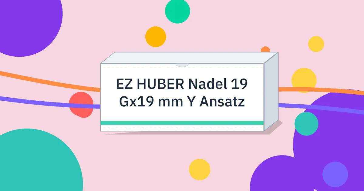 Symbolbild: Packung mit der Aufschrift EZ HUBER Nadel 19 Gx19 mm Y Ansatz (PZN 05037203) – Verfügbarkeit und Bezug in Apotheken in Frankfurt am Main
