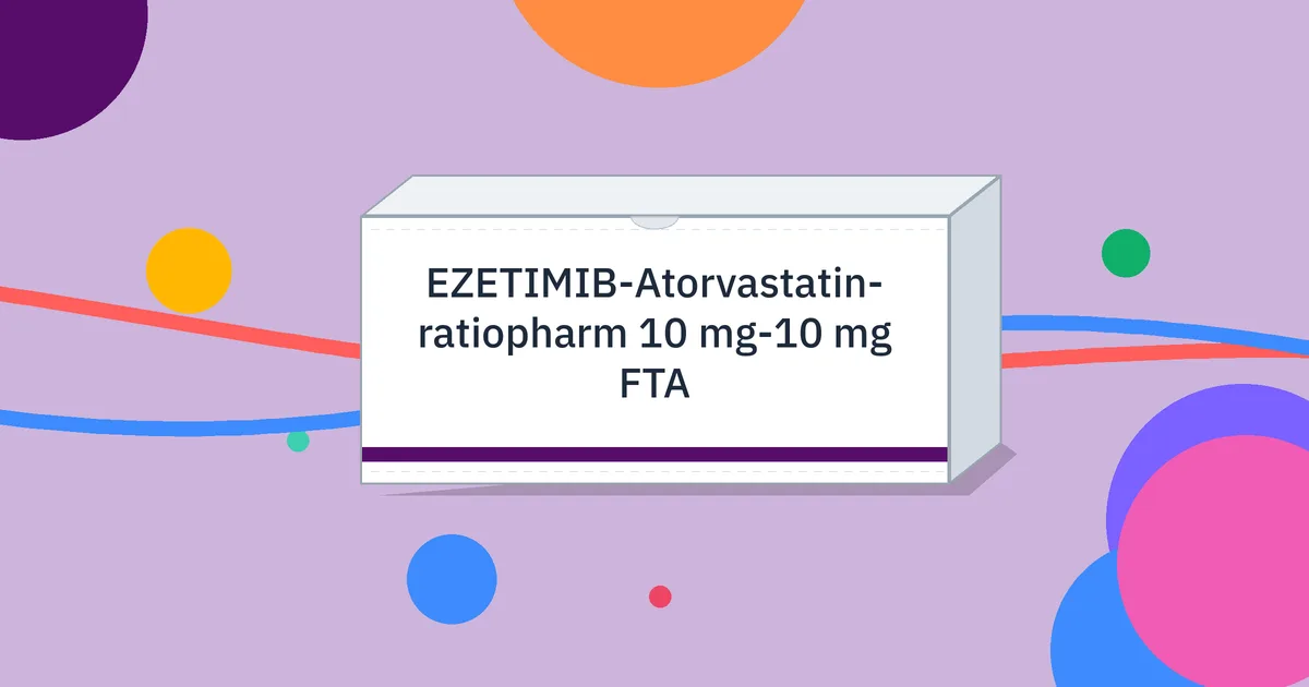 Symbolbild: Packung mit der Aufschrift EZETIMIB-Atorvastatin-ratiopharm 10 mg-10 mg FTA (PZN 16852455) – Verfügbarkeit und Bezug in Apotheken in Frankfurt am Main