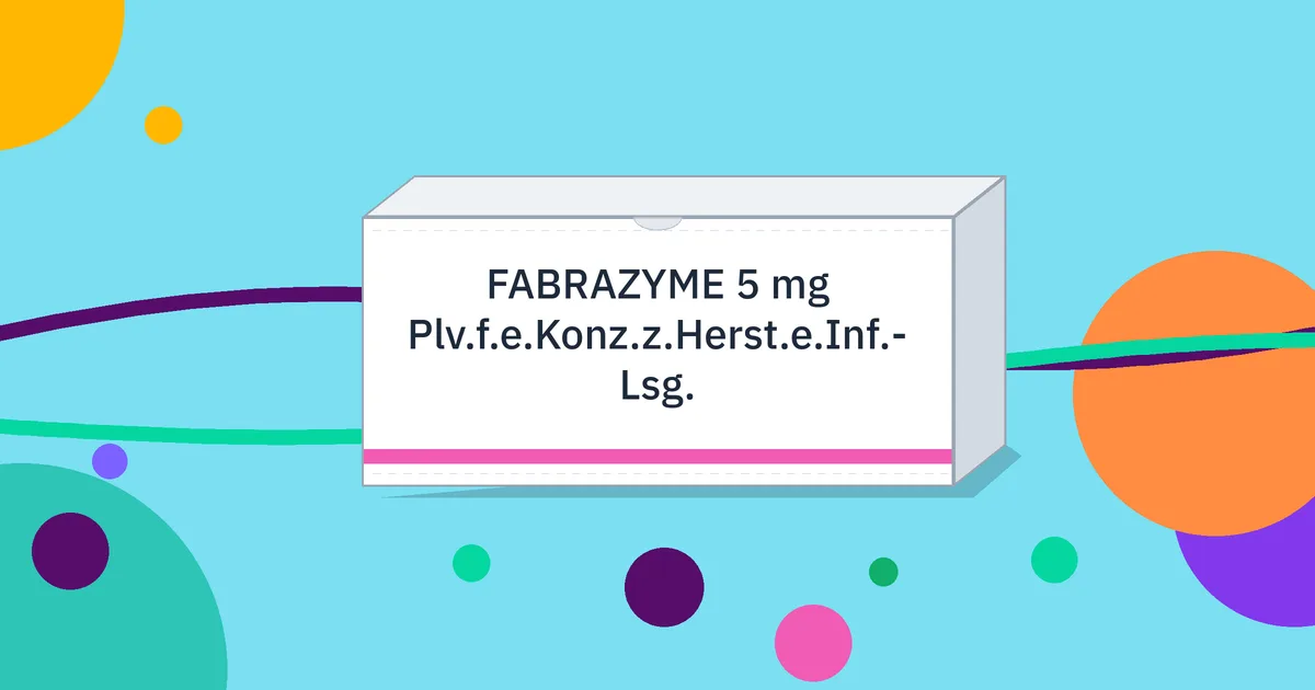 Symbolbild: Packung mit der Aufschrift FABRAZYME 5 mg Plv.f.e.Konz.z.Herst.e.Inf.-Lsg. (PZN 20521215) – Verfügbarkeit und Bezug in Apotheken in Frankfurt am Main