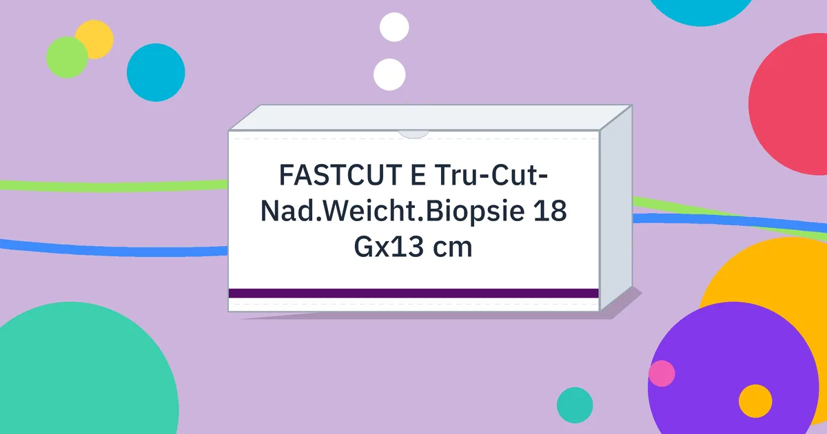 Symbolbild: Packung mit der Aufschrift FASTCUT E Tru-Cut-Nad.Weicht.Biopsie 18 Gx13 cm (PZN 19738814) – Verfügbarkeit und Bezug in Apotheken in Frankfurt am Main