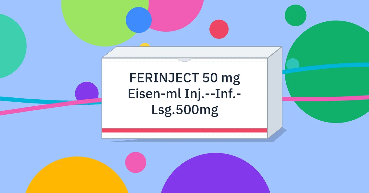 Symbolbild: Packung mit der Aufschrift FERINJECT 50 mg Eisen-ml Inj.--Inf.-Lsg.500mg (PZN 11675793) – Verfügbarkeit und Bezug in Apotheken in Frankfurt am Main