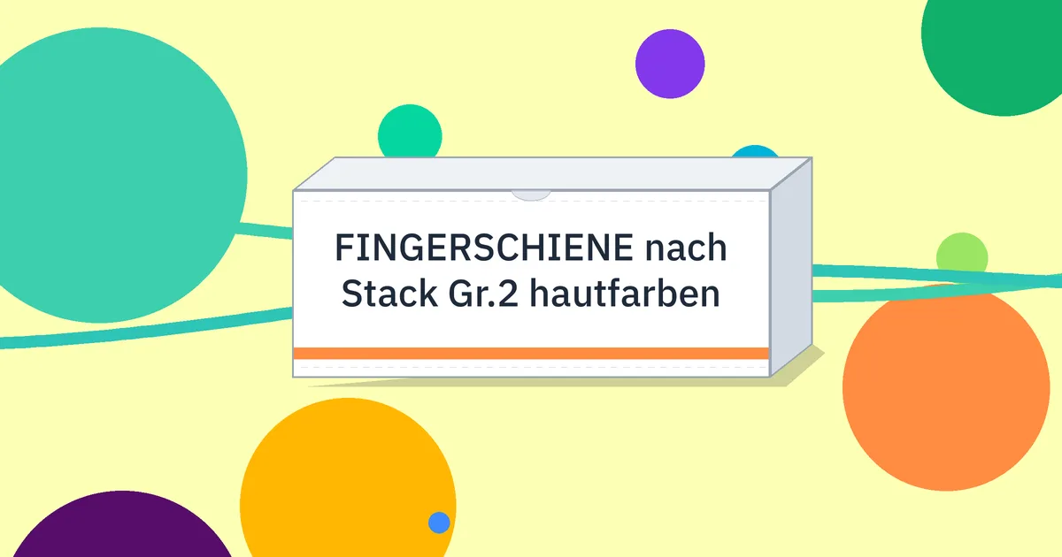 Symbolbild: Packung mit der Aufschrift FINGERSCHIENE nach Stack Gr.2 hautfarben (PZN 20401422) – Verfügbarkeit und Bezug in Apotheken in Frankfurt am Main
