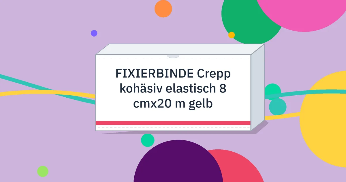 Symbolbild: Packung mit der Aufschrift FIXIERBINDE Crepp kohäsiv elastisch 8 cmx20 m gelb (PZN 11859464) – Verfügbarkeit und Bezug in Apotheken in Frankfurt am Main