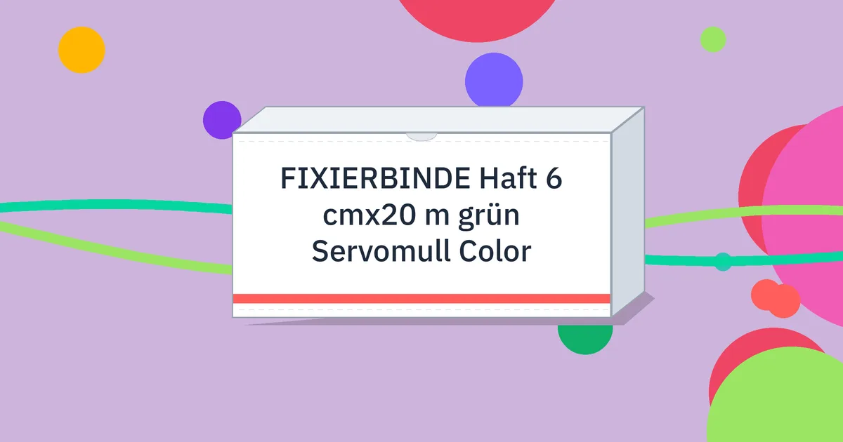 Symbolbild: Packung mit der Aufschrift FIXIERBINDE Haft 6 cmx20 m grün Servomull Color (PZN 04761842) – Verfügbarkeit und Bezug in Apotheken in Frankfurt am Main