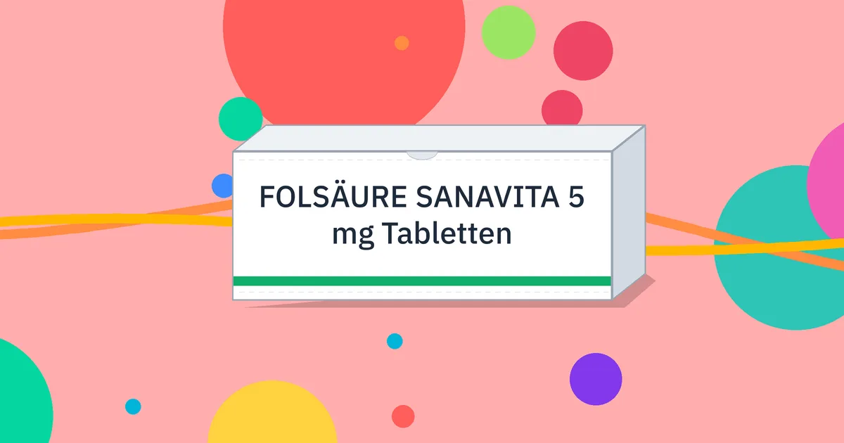 Symbolbild: Packung mit der Aufschrift FOLSÄURE SANAVITA 5 mg Tabletten (PZN 14416365) – Verfügbarkeit und Bezug in Apotheken in Frankfurt am Main
