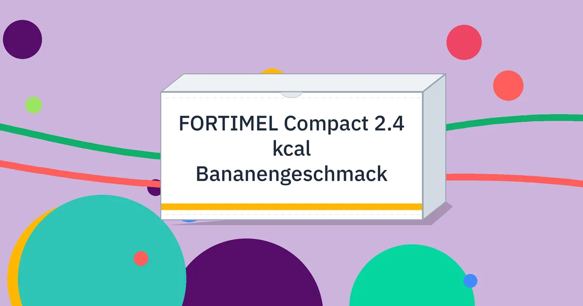 Symbolbild: Packung mit der Aufschrift FORTIMEL Compact 2.4 kcal Bananengeschmack (PZN 10743506) – Verfügbarkeit und Bezug in Apotheken in Frankfurt am Main