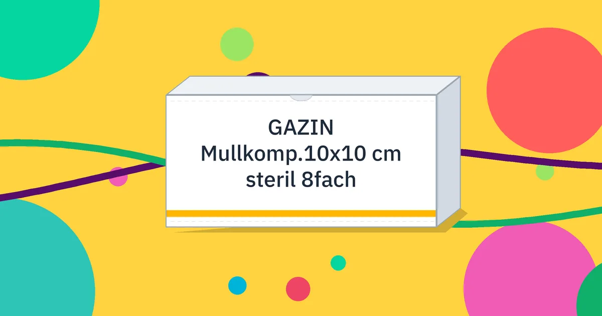 Symbolbild: Packung mit der Aufschrift GAZIN Mullkomp.10x10 cm steril 8fach (PZN 19648672) – Verfügbarkeit und Bezug in Apotheken in Frankfurt am Main