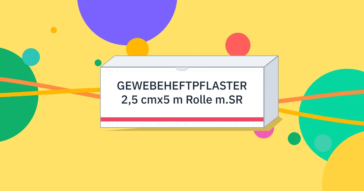 Symbolbild: Packung mit der Aufschrift GEWEBEHEFTPFLASTER 2,5 cmx5 m Rolle m.SR (PZN 07573093) – Verfügbarkeit und Bezug in Apotheken in Frankfurt am Main
