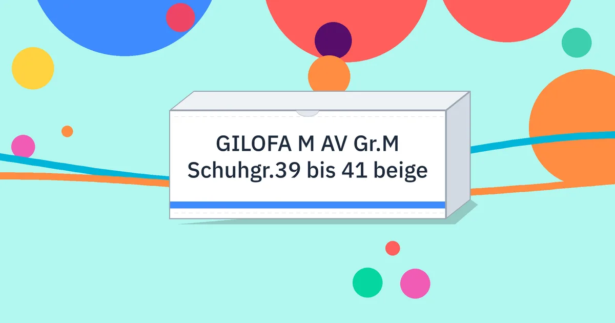 Symbolbild: Packung mit der Aufschrift GILOFA M AV Gr.M Schuhgr.39 bis 41 beige (PZN 16726319) – Verfügbarkeit und Bezug in Apotheken in Frankfurt am Main