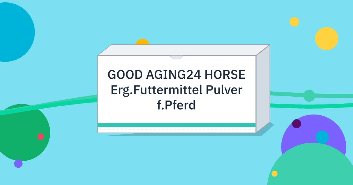 Symbolbild: Packung mit der Aufschrift GOOD AGING24 HORSE Erg.Futtermittel Pulver f.Pferd (PZN 18813471) – Verfügbarkeit und Bezug in Apotheken in Frankfurt am Main