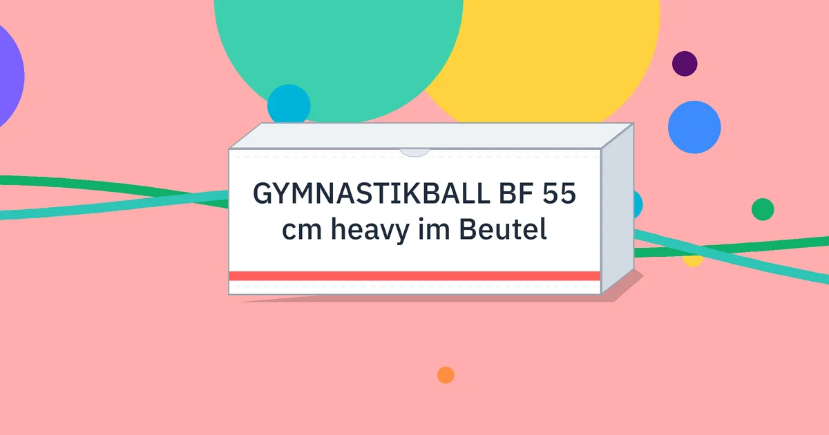 Symbolbild: Packung mit der Aufschrift GYMNASTIKBALL BF 55 cm heavy im Beutel (PZN 07565188) – Verfügbarkeit und Bezug in Apotheken in Frankfurt am Main