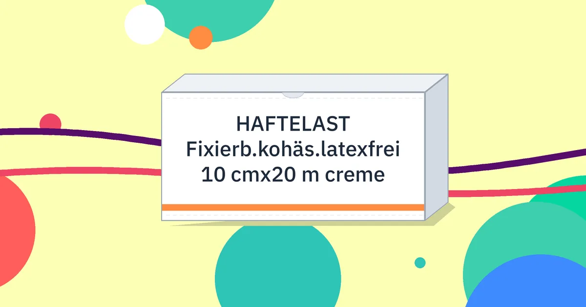 Symbolbild: Packung mit der Aufschrift HAFTELAST Fixierb.kohäs.latexfrei 10 cmx20 m creme (PZN 15998205) – Verfügbarkeit und Bezug in Apotheken in Frankfurt am Main