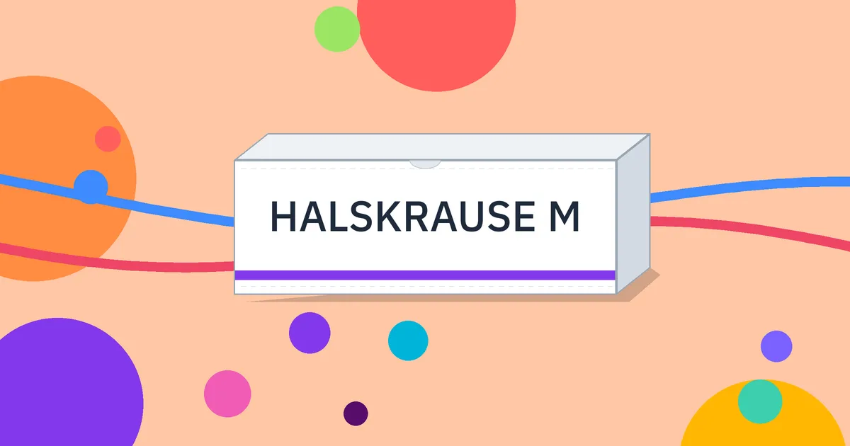 Symbolbild: Packung mit der Aufschrift HALSKRAUSE M (PZN 14400246) – Verfügbarkeit und Bezug in Apotheken in Frankfurt am Main