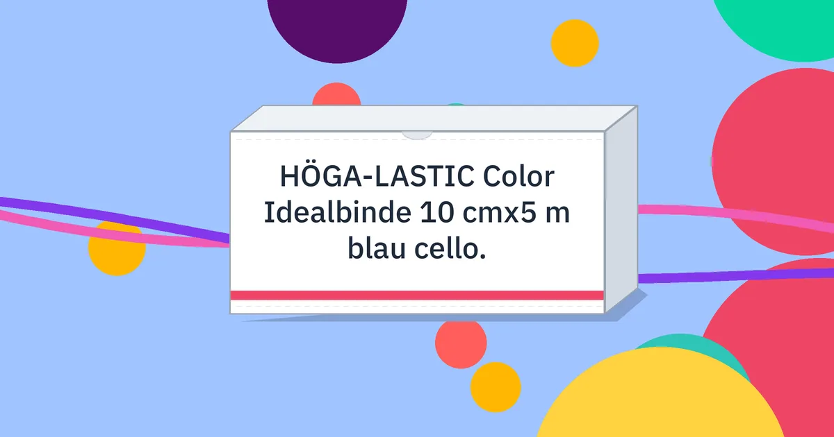 Symbolbild: Packung mit der Aufschrift HÖGA-LASTIC Color Idealbinde 10 cmx5 m blau cello. (PZN 10917946) – Verfügbarkeit und Bezug in Apotheken in Frankfurt am Main