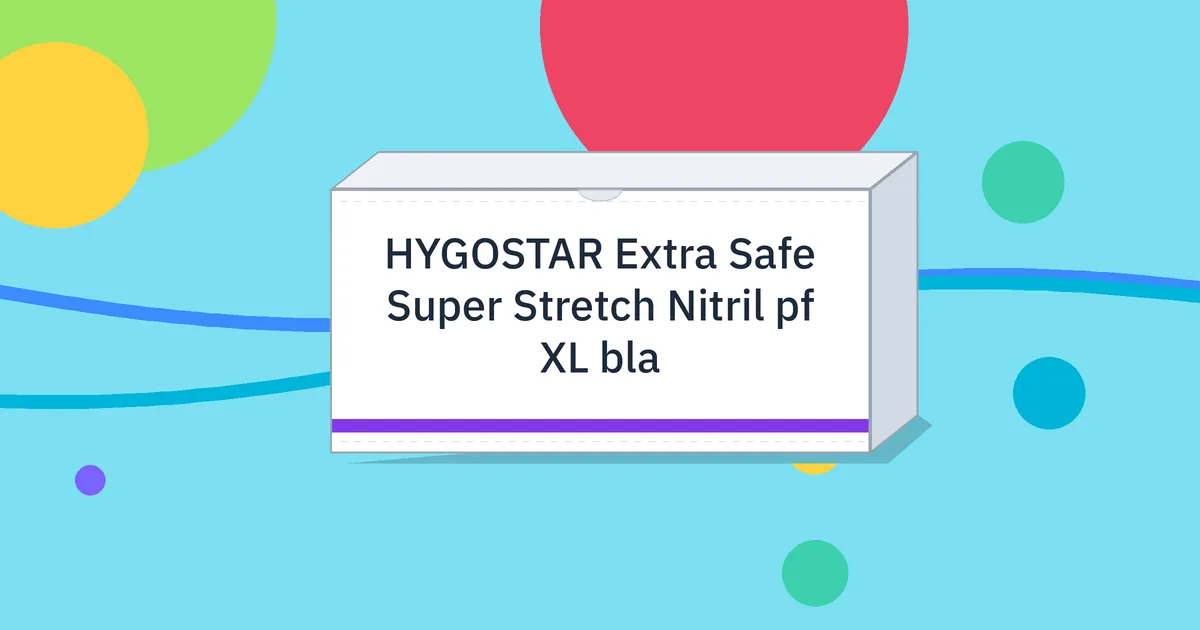 Symbolbild: Packung mit der Aufschrift HYGOSTAR Extra Safe Super Stretch Nitril pf XL bla (PZN 20774985) – Verfügbarkeit und Bezug in Apotheken in Frankfurt am Main