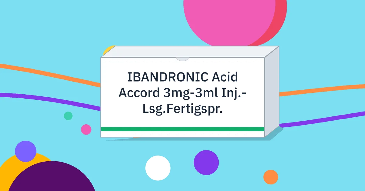Symbolbild: Packung mit der Aufschrift IBANDRONIC Acid Accord 3mg-3ml Inj.-Lsg.Fertigspr. (PZN 19801671) – Verfügbarkeit und Bezug in Apotheken in Frankfurt am Main