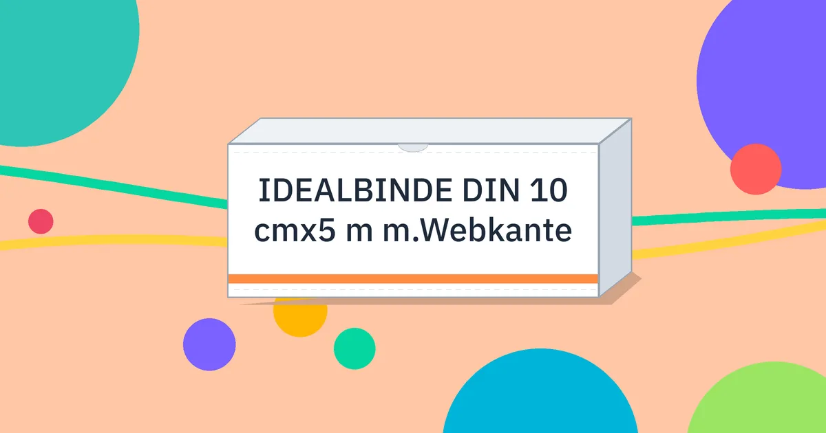 Symbolbild: Packung mit der Aufschrift IDEALBINDE DIN 10 cmx5 m m.Webkante (PZN 01720274) – Verfügbarkeit und Bezug in Apotheken in Frankfurt am Main