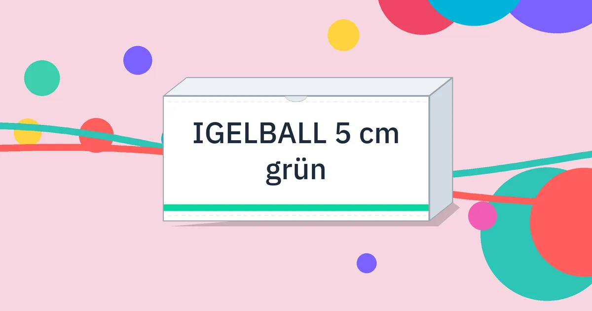Symbolbild: Packung mit der Aufschrift IGELBALL 5 cm grün (PZN 08453988) – Verfügbarkeit und Bezug in Apotheken in Frankfurt am Main