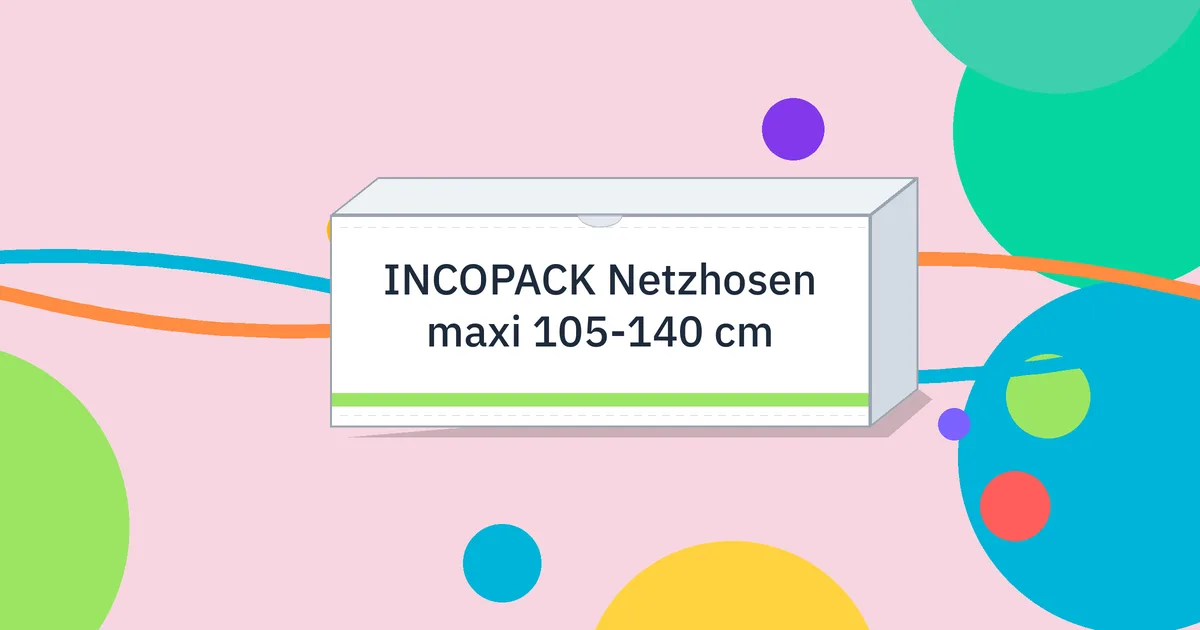Symbolbild: Packung mit der Aufschrift INCOPACK Netzhosen maxi 105-140 cm (PZN 09922988) – Verfügbarkeit und Bezug in Apotheken in Frankfurt am Main