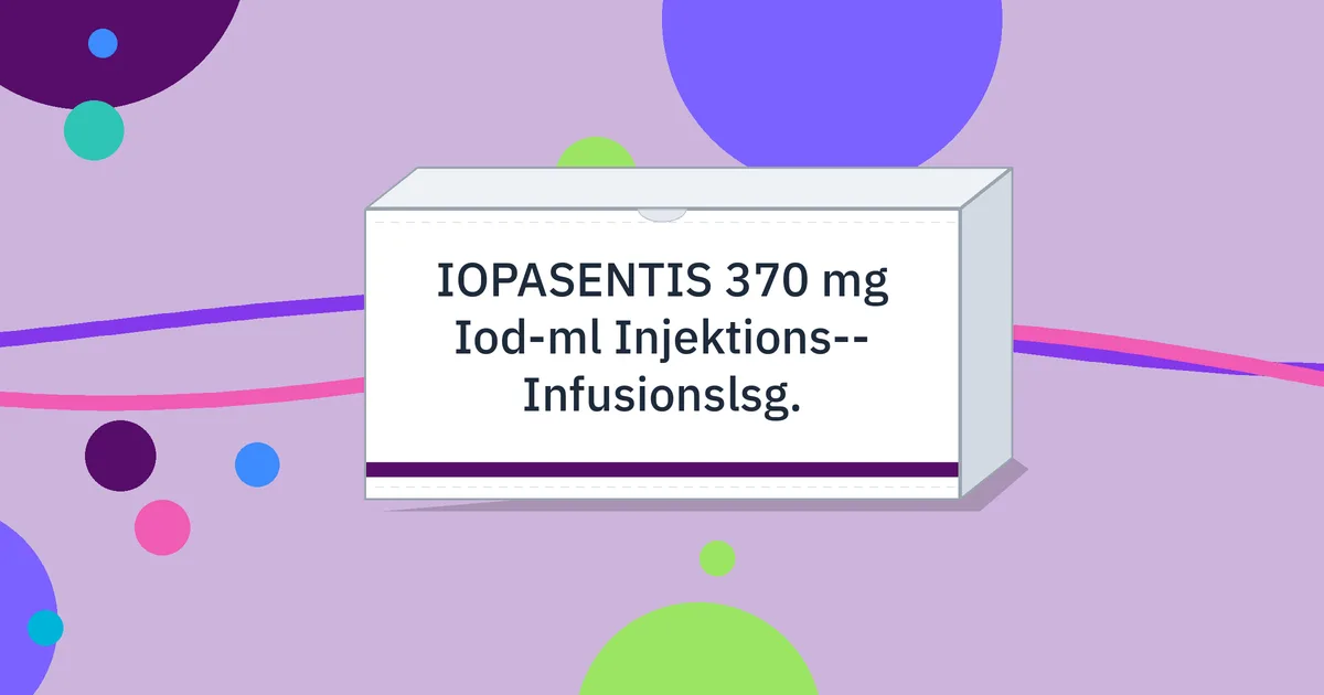 Symbolbild: Packung mit der Aufschrift IOPASENTIS 370 mg Iod-ml Injektions--Infusionslsg. (PZN 13354260) – Verfügbarkeit und Bezug in Apotheken in Frankfurt am Main