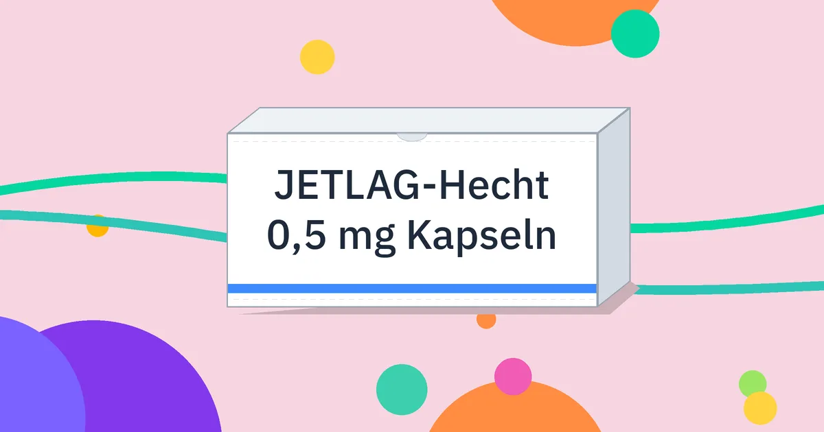 Symbolbild: Packung mit der Aufschrift JETLAG-Hecht 0,5 mg Kapseln (PZN 09919153) – Verfügbarkeit und Bezug in Apotheken in Frankfurt am Main