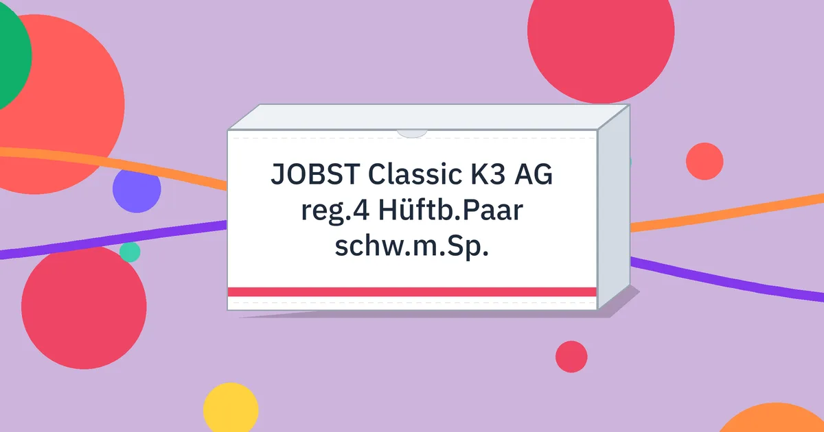 Symbolbild: Packung mit der Aufschrift JOBST Classic K3 AG reg.4 Hüftb.Paar schw.m.Sp. (PZN 13075956) – Verfügbarkeit und Bezug in Apotheken in Frankfurt am Main